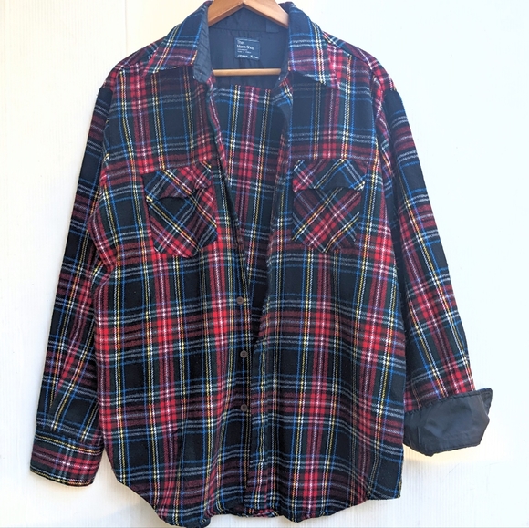 Vintage | Jackets & Coats | Vintage Red Navy Tartan Plaid Shirt Jacket ...